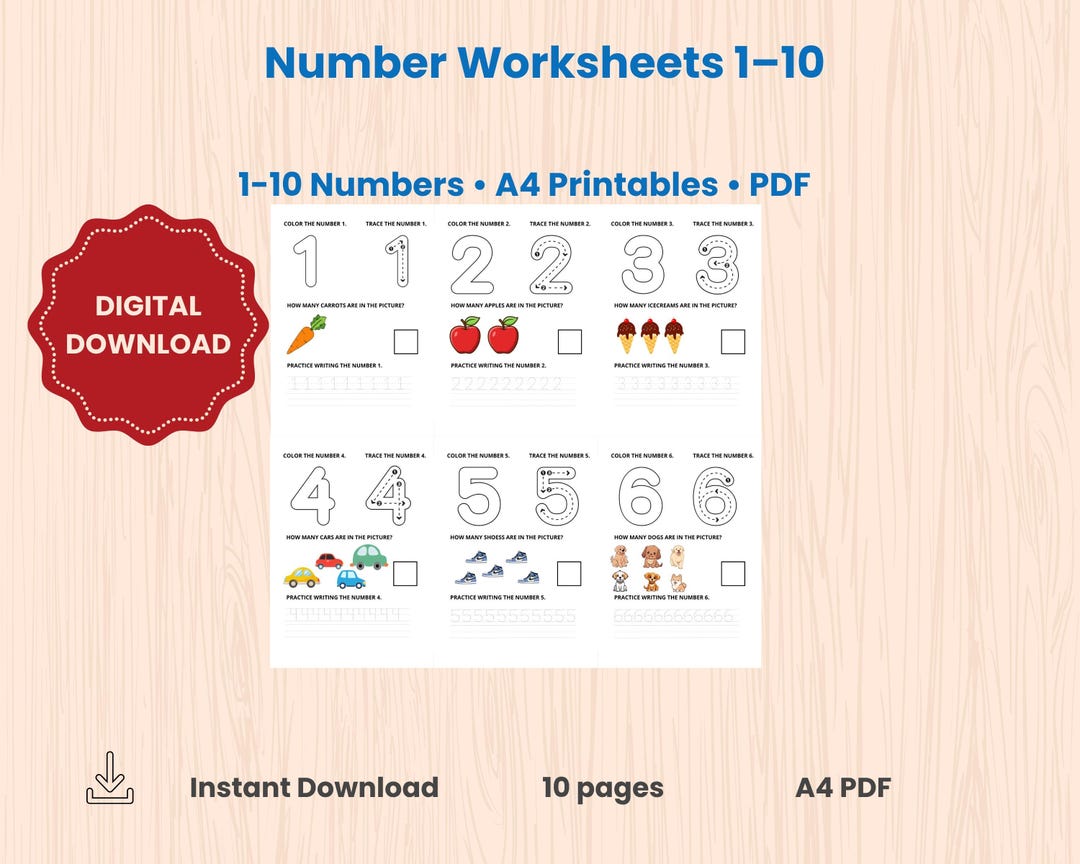 Number Worksheets for Kids, A4 Printable Math Sheets PDF - Etsy