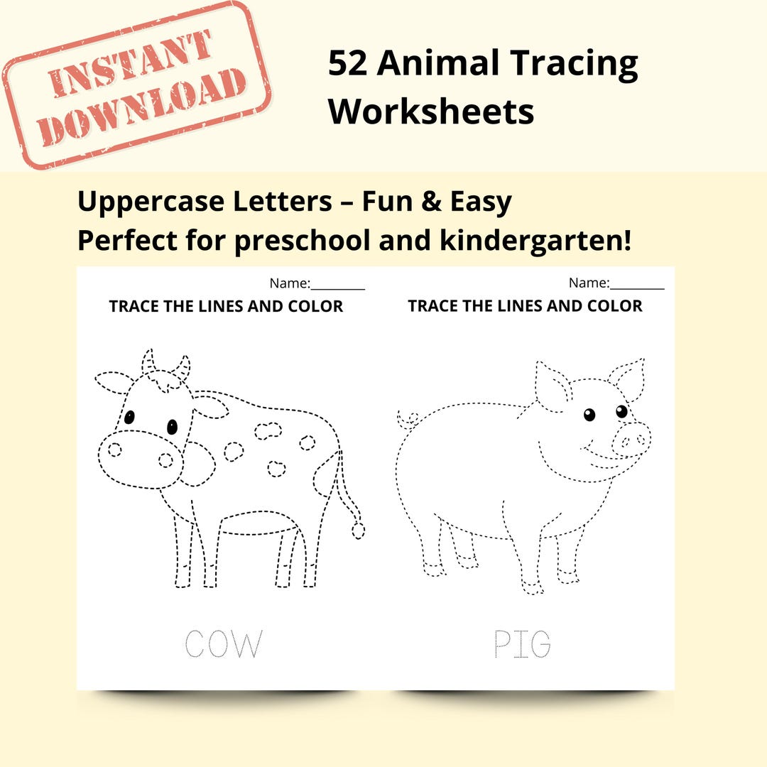 Animal Tracing Coloring Pages PDF, Capital Letter Word Tracing, ABC ...