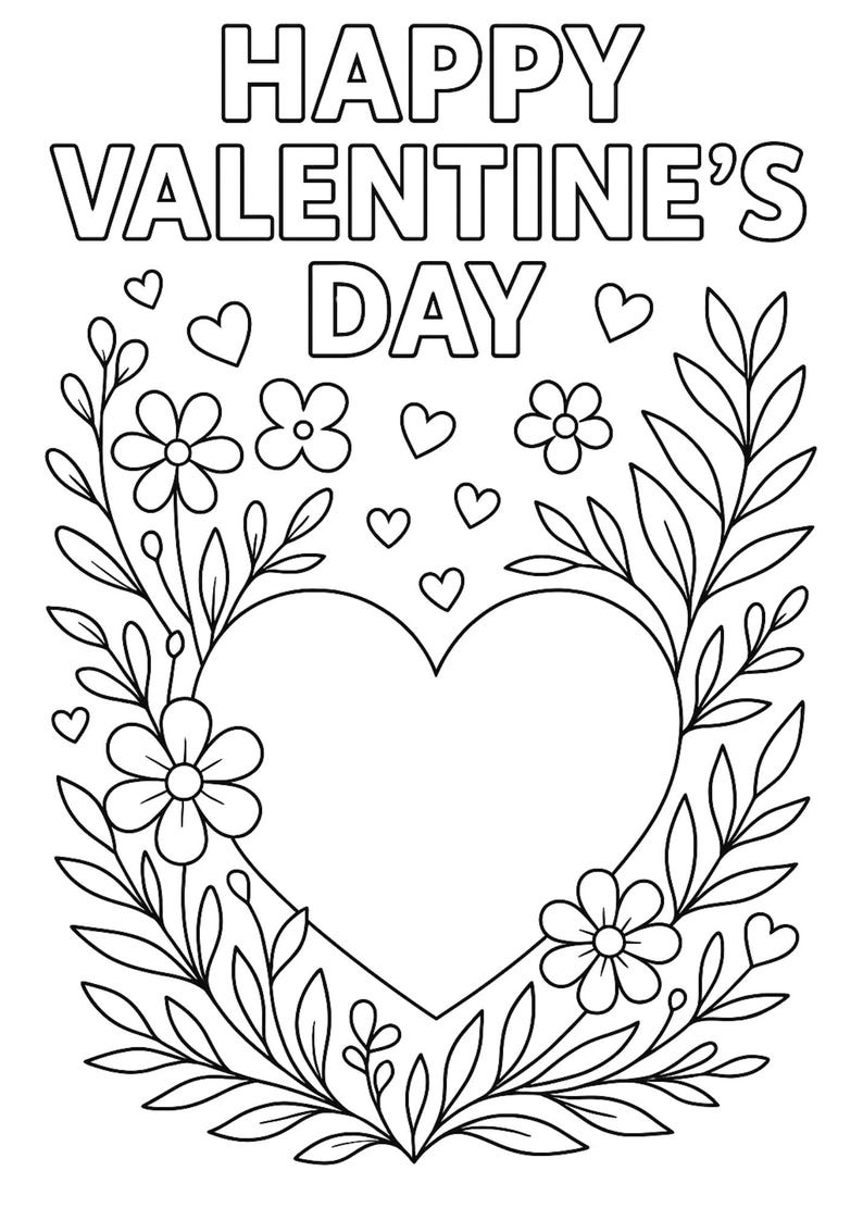 5x7” Valentine’s Day Coloring Cards, 10 Printable Coloring Cards for ...