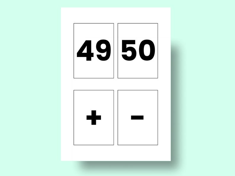 Printable Number Flashcards 1-50, Kids Math Cards, A4 & US Letter PDF ...