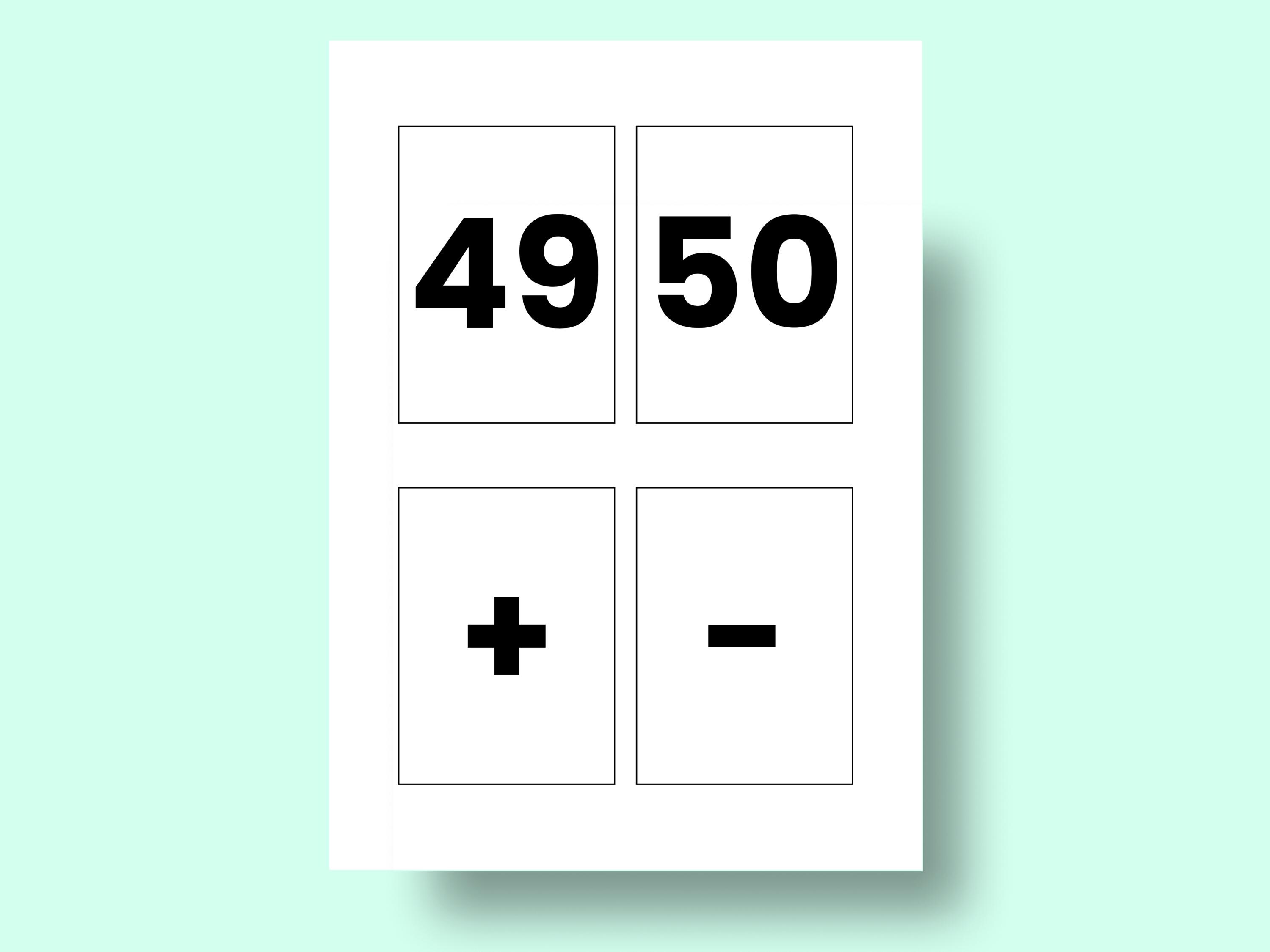 Printable Number Flashcards 1-50, Kids Math Cards, A4 & US Letter PDF ...