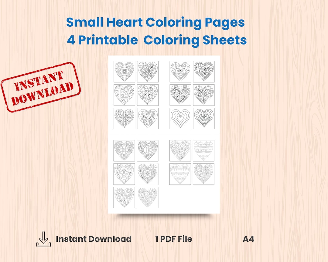 Mini Heart Coloring Pages, Small Coloring Pages A4 PDF, 22 Small Heart ...