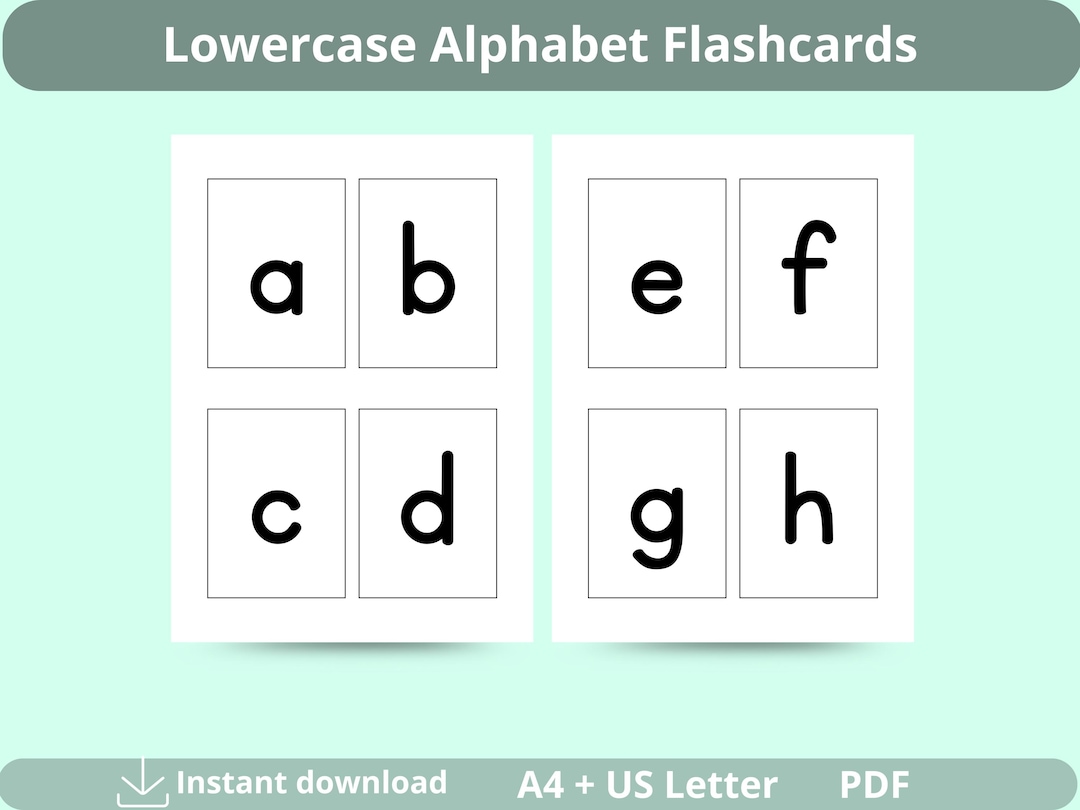 Alphabet Flashcards Printable - 26 Black and White Lowercase ABC Cards ...