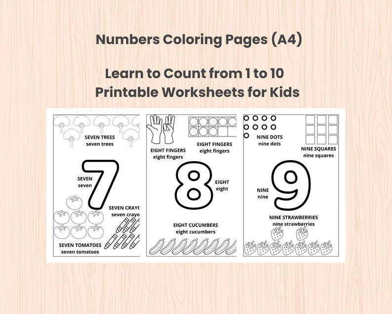 Number Coloring Pages 1-10, Reading Practice for Kids, Printable A4 ...