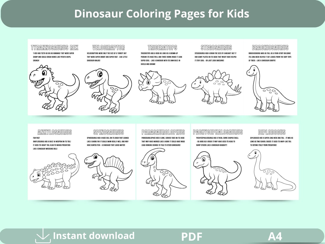 Dinosaur Coloring Pages With Facts, 20 Printable Dinosaur Activity ...