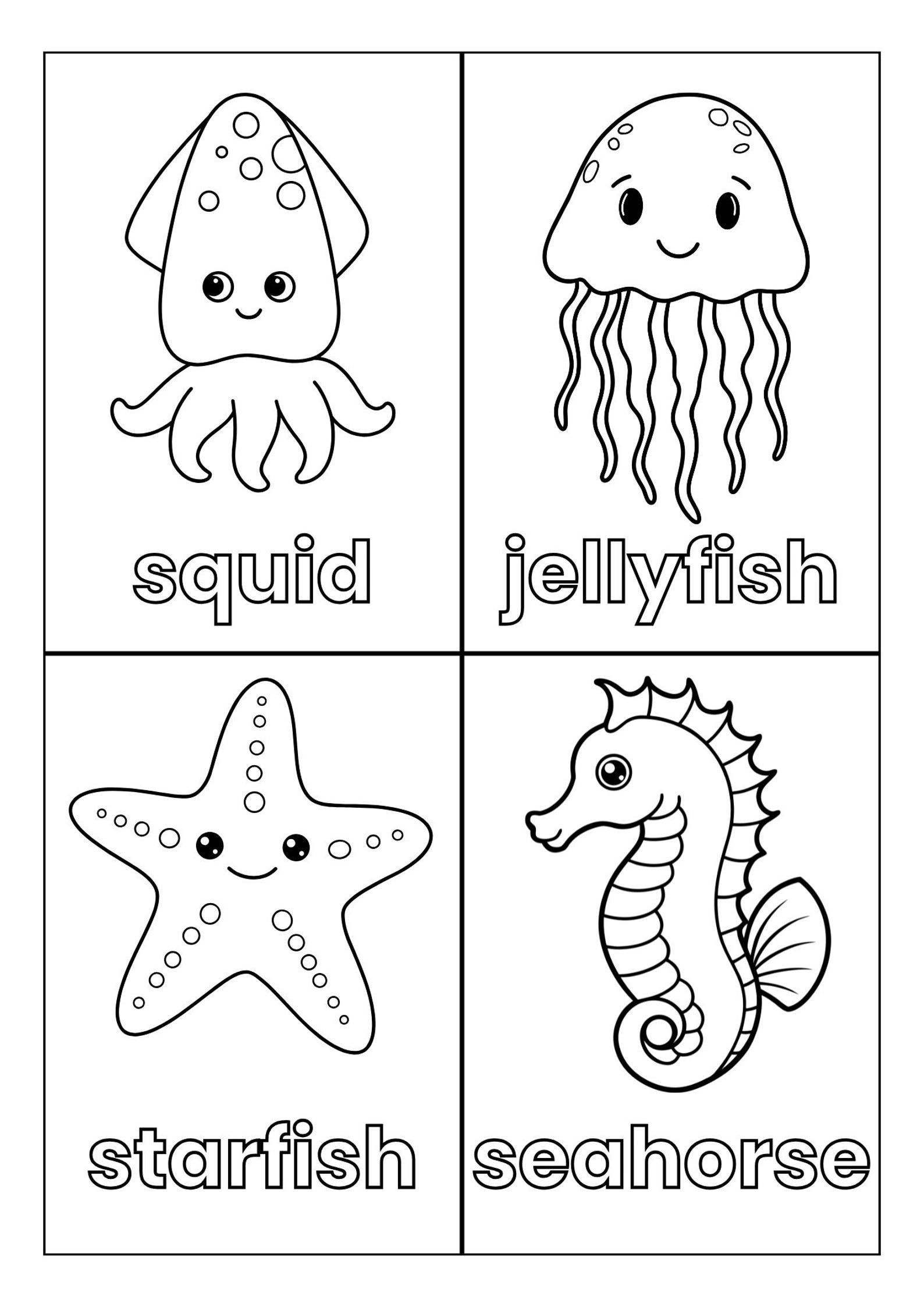 Marine Life Coloring Pages for Kids, 32 Sea Animals Cards PDF, 8 ...