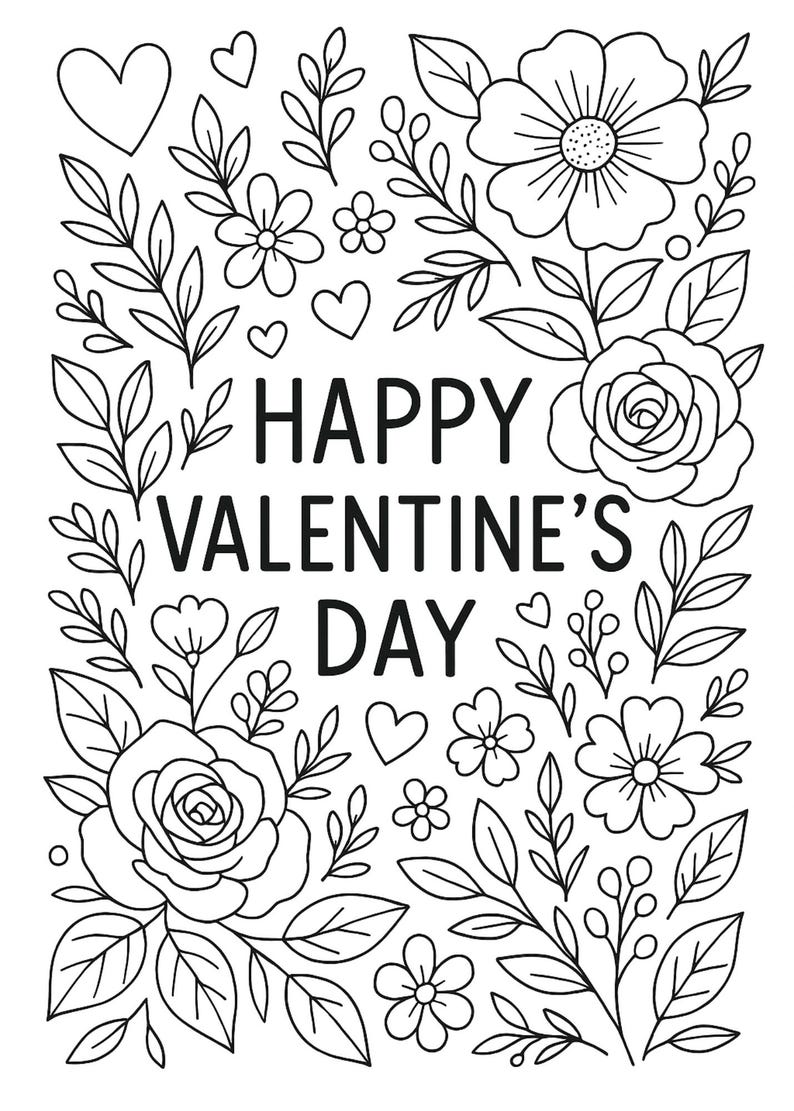 5x7” Valentine’s Day Coloring Cards, 10 Printable Coloring Cards for ...