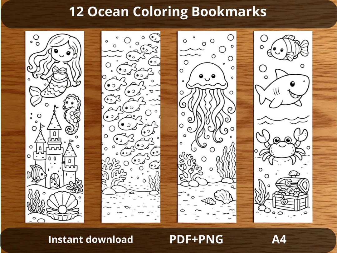 Ocean Coloring Bookmarks Printable, 12 Sea Animal Bookmarks to Color ...