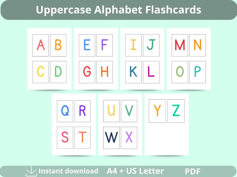 Uppercase Alphabet Flashcards Printable PDF, Preschool Letter Cards, A4 ...