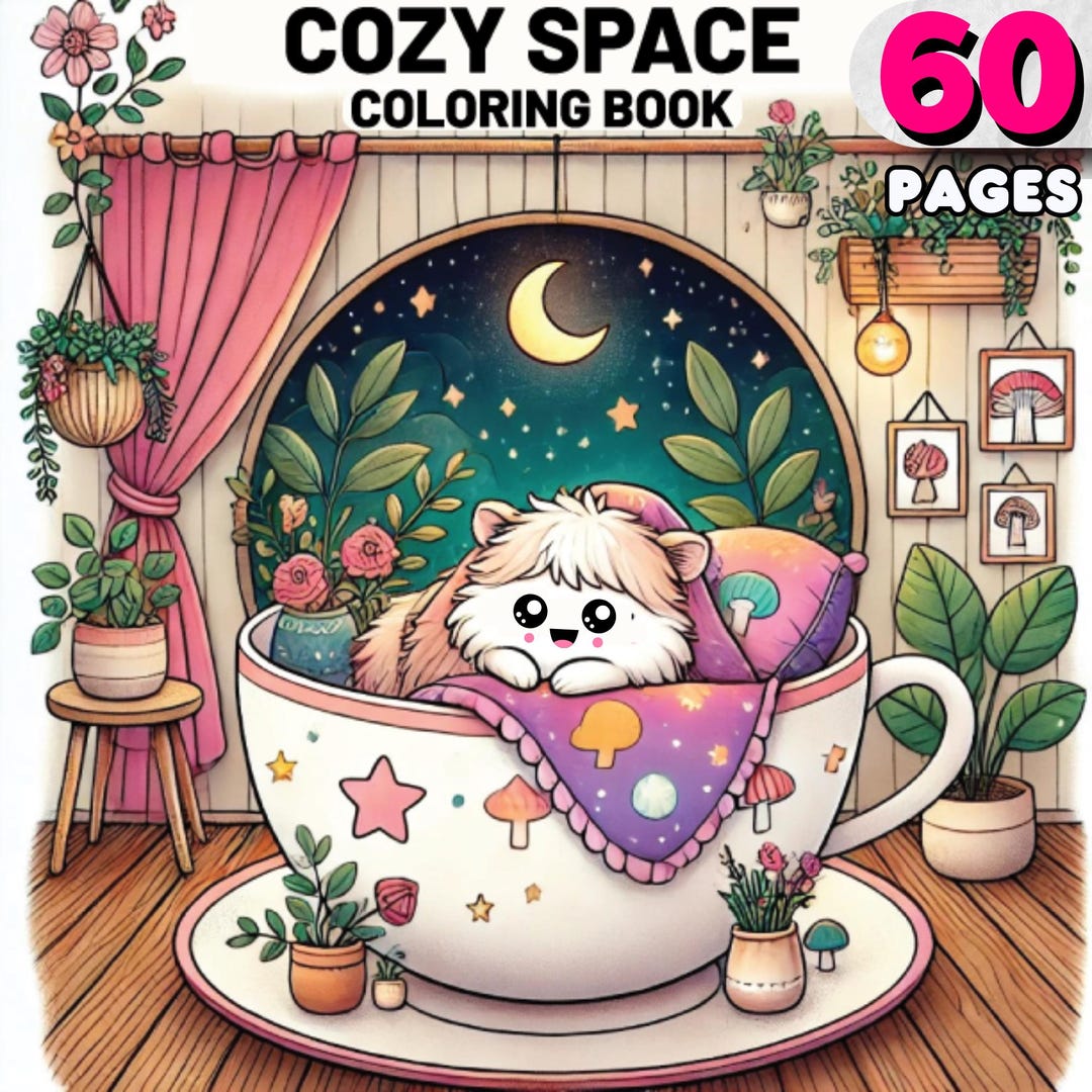 Coco Wyo Cozy SPACE Digital Cute Coloring Book 60 Pages Instant ...