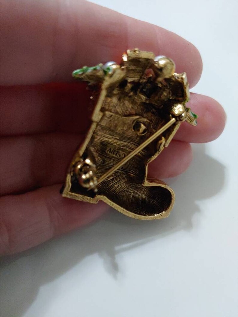 Vintage ART Santa Claus Boot Brooch Pin - Etsy