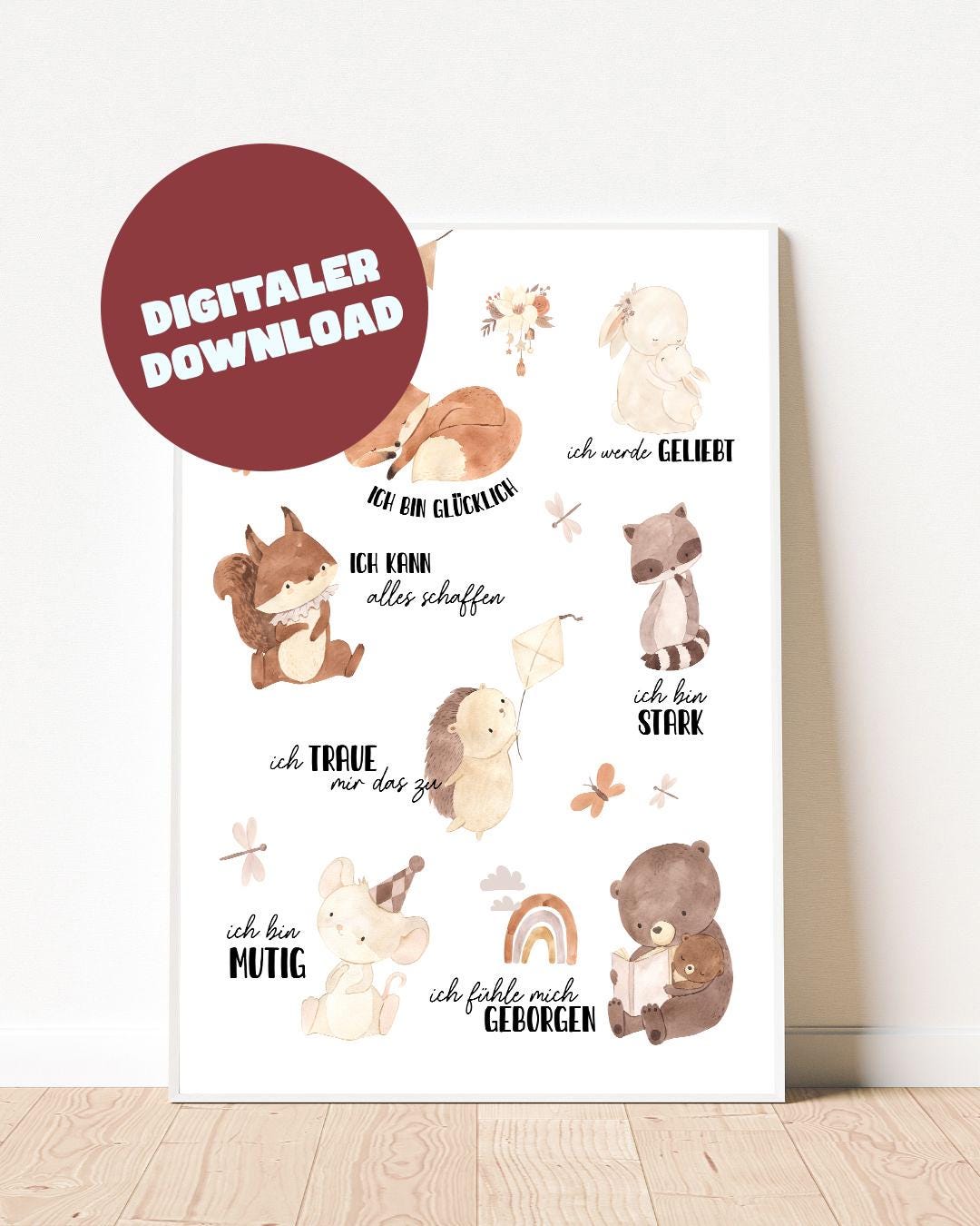 Affirmation Poster for Children – Forest Animals (hedgehog, Rabbit, Fox ...