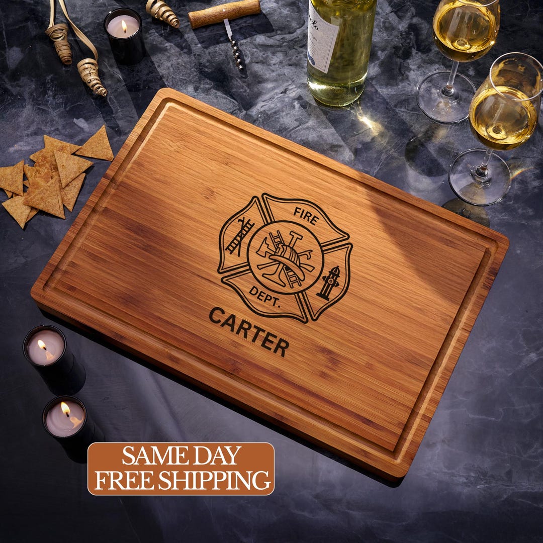 Personalized Firefighter Cutting Board, Custom Fireman Charcuterie ...