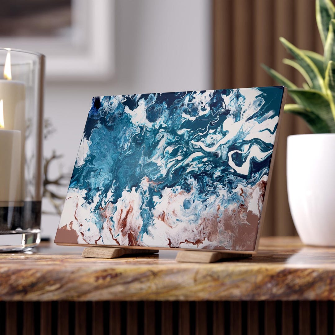 Abstract Ocean-inspired Ceramic Photo Tile, Ocean Decor, Wall Art, Home ...