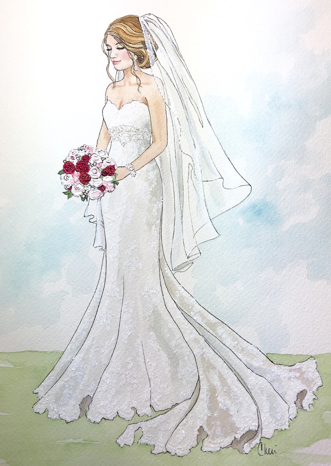Bridal Illustration. Bride Gift From Groom. Wedding Art. Personalized ...