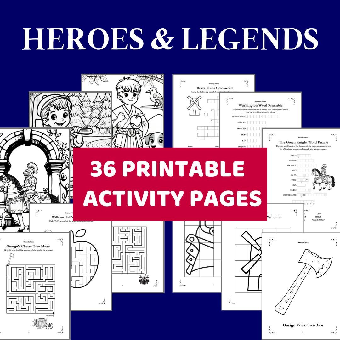Heroes and Legends Activity Pack for Kids: 36 Printable Pages With ...