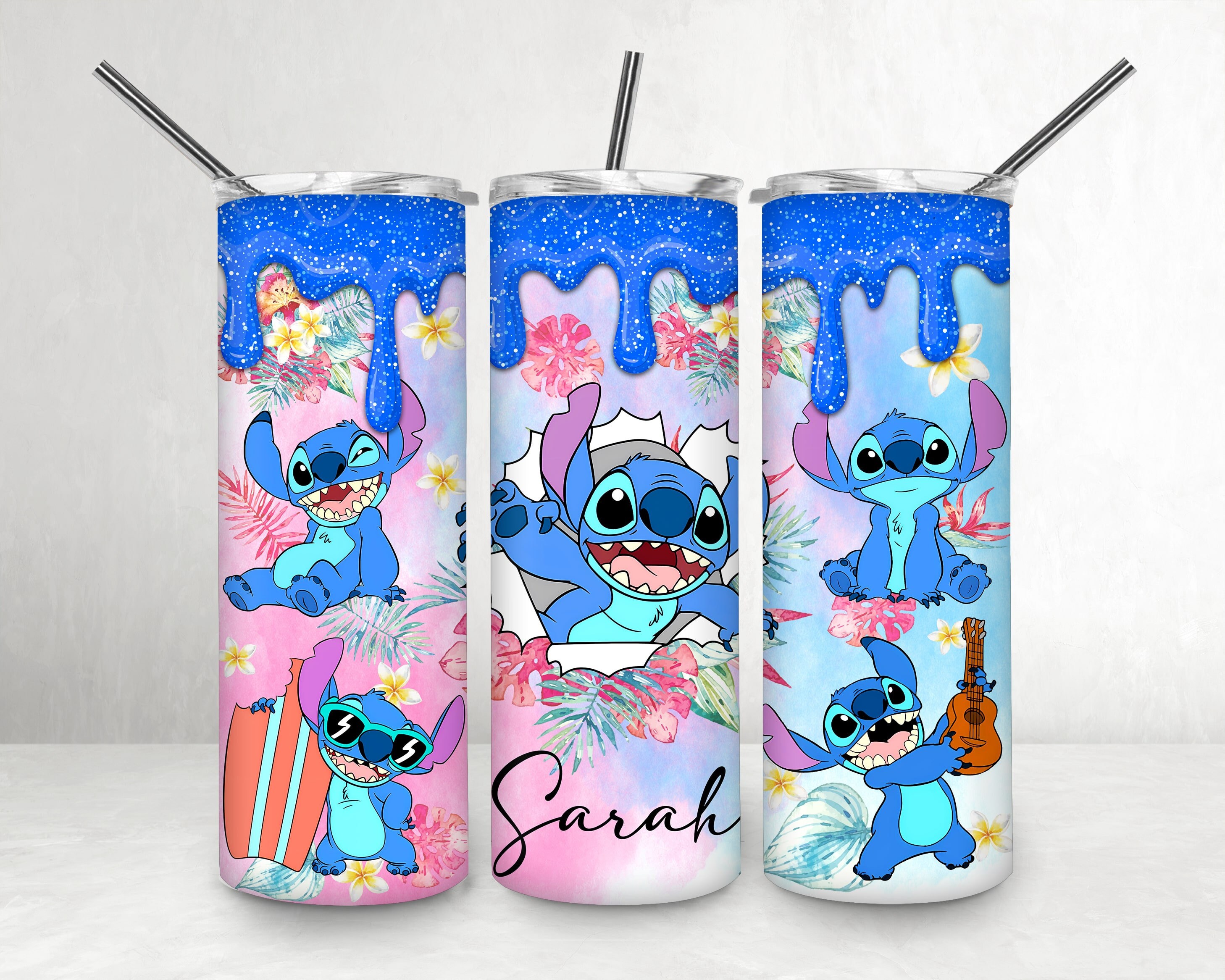 Glitter Dripping Tie Dye Summer Stitch 20oz Skinny Tumbler Sublimation ...