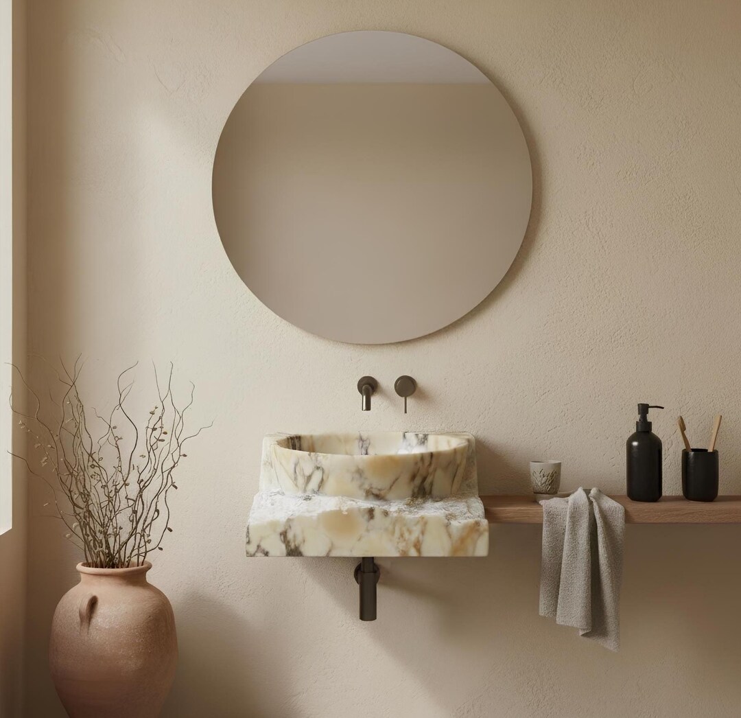 Calacatta Viola Marble Wall Mount Sink Unfinished, Luxury Natural Stone ...