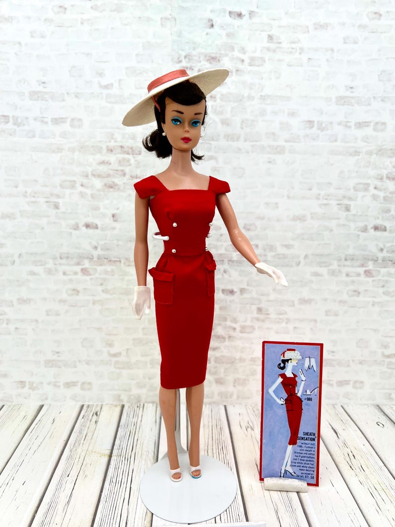 Vintage Barbie #992 “sheath Sensation” Outfit: Red Dress, Hat, Gloves ...