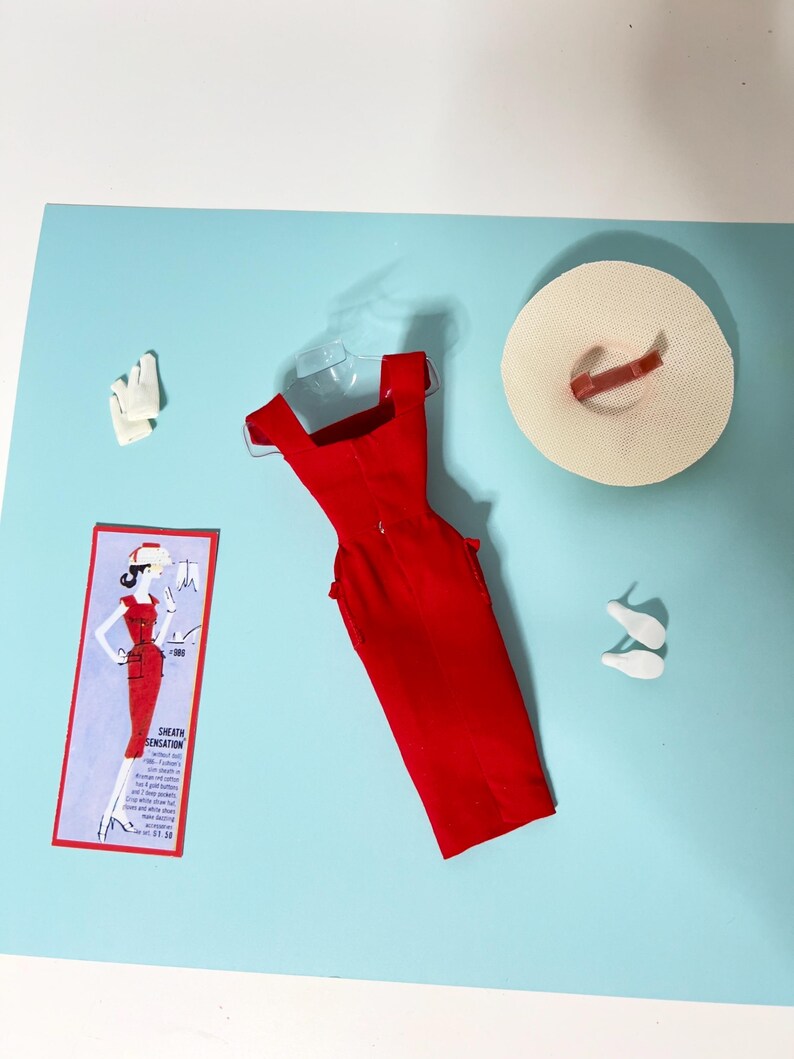 Vintage Barbie #992 “sheath Sensation” Outfit: Red Dress, Hat, Gloves ...