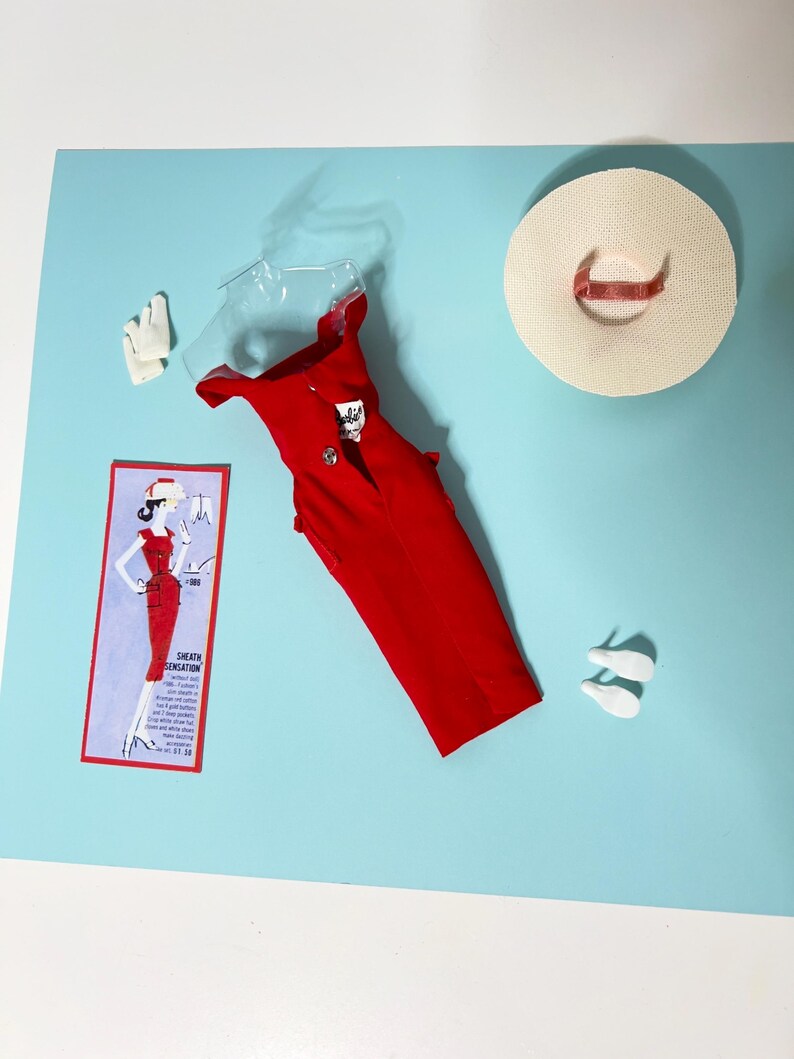 Vintage Barbie #992 “sheath Sensation” Outfit: Red Dress, Hat, Gloves ...