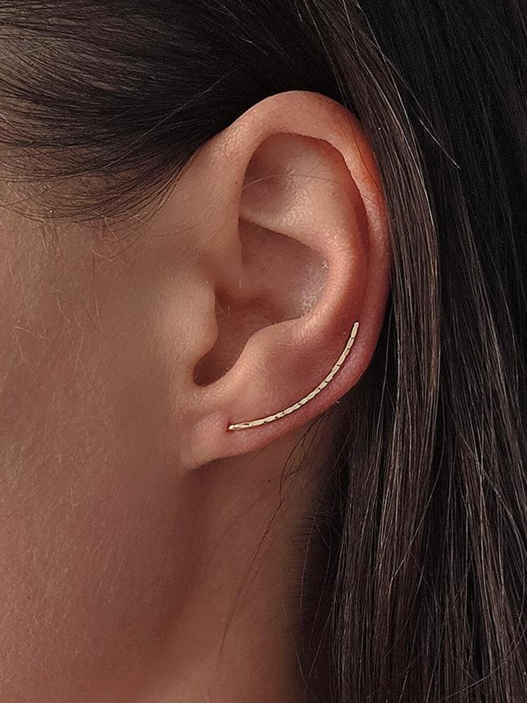 Hammered Ear Climber Earrings 18k Gold & 925 Silver Plated Stainless ...