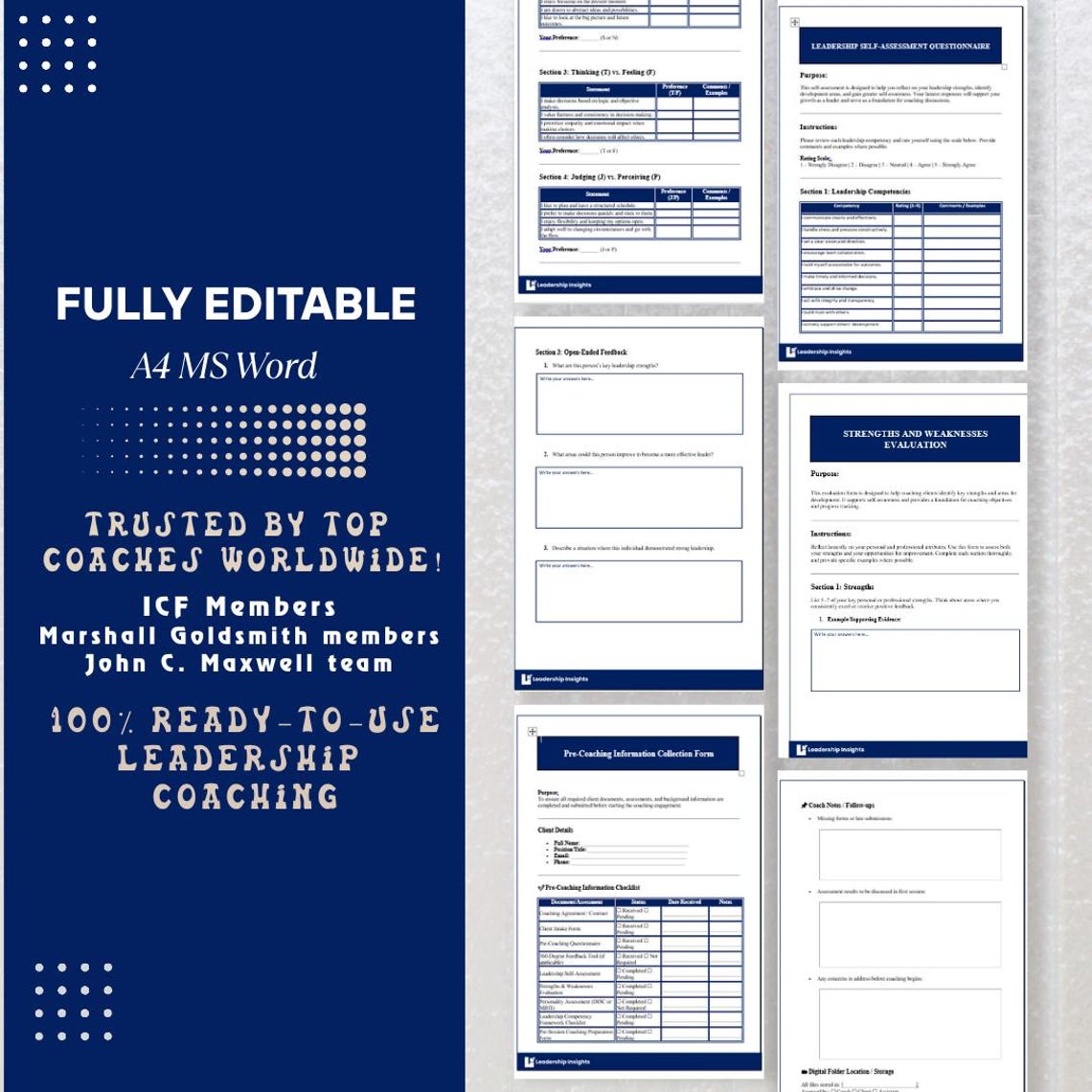 Leadership Coaching Forms Bundle: Editable Templates, Client Progress ...