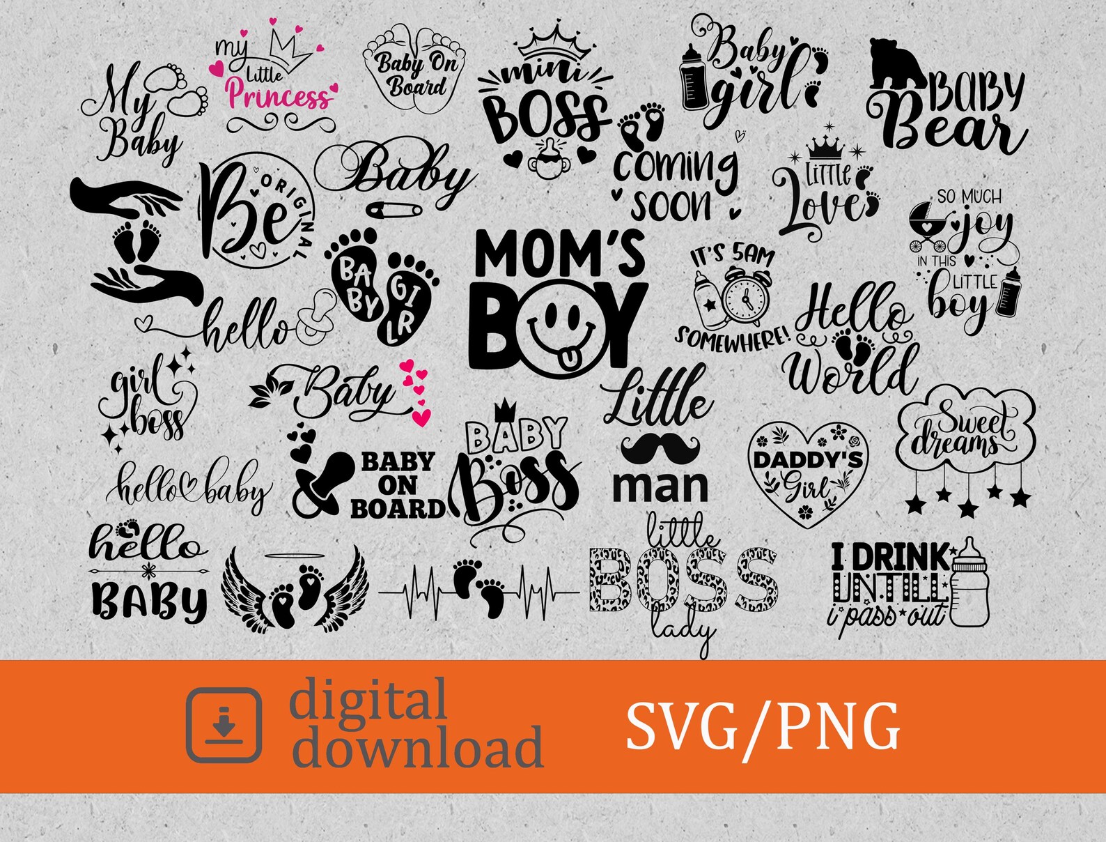Baby SVG & PNG Digital Download Baby on Board Clipart, Little Boss ...