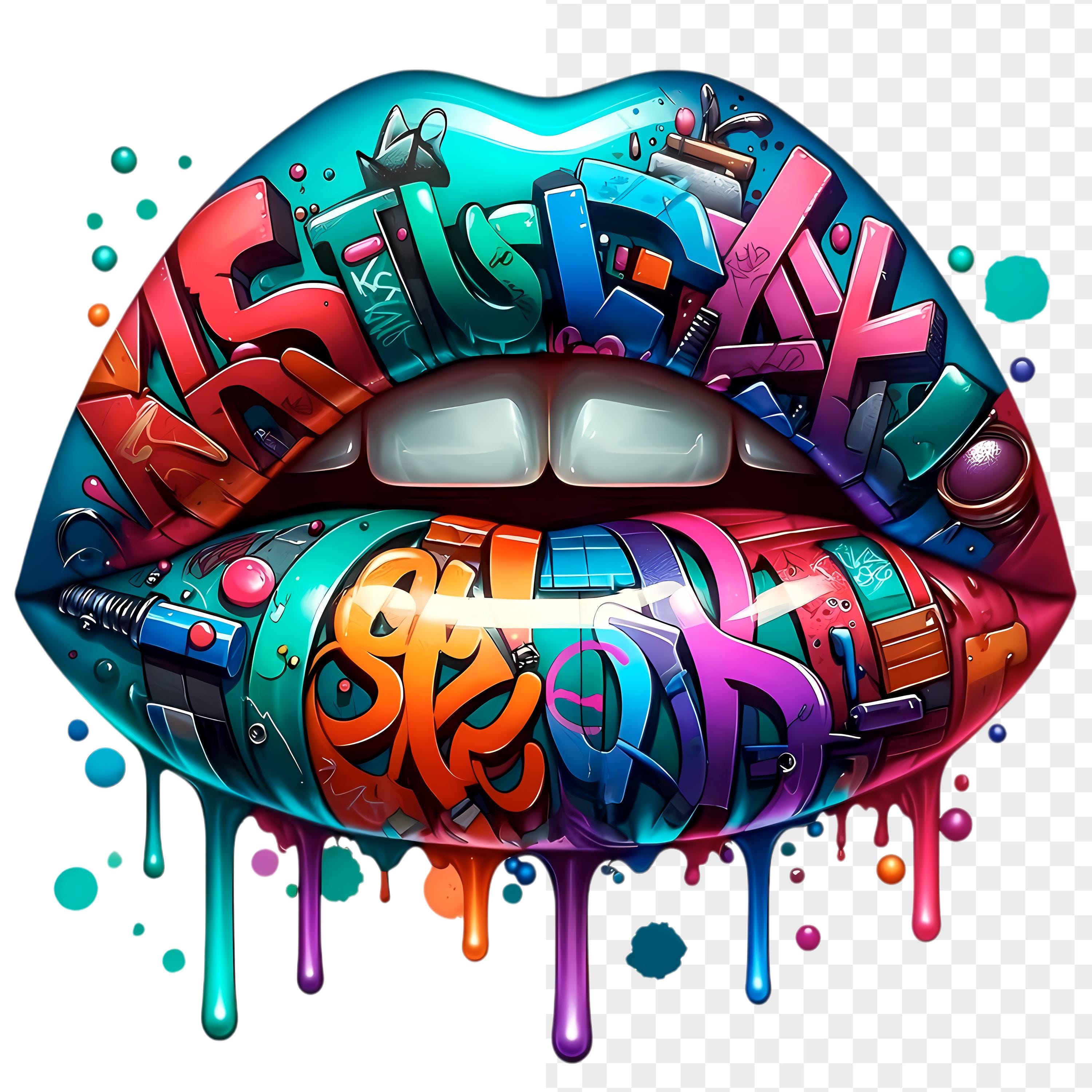 Graffiti Lips PNG Digital Download - Street Art Clipart, Cricut File ...