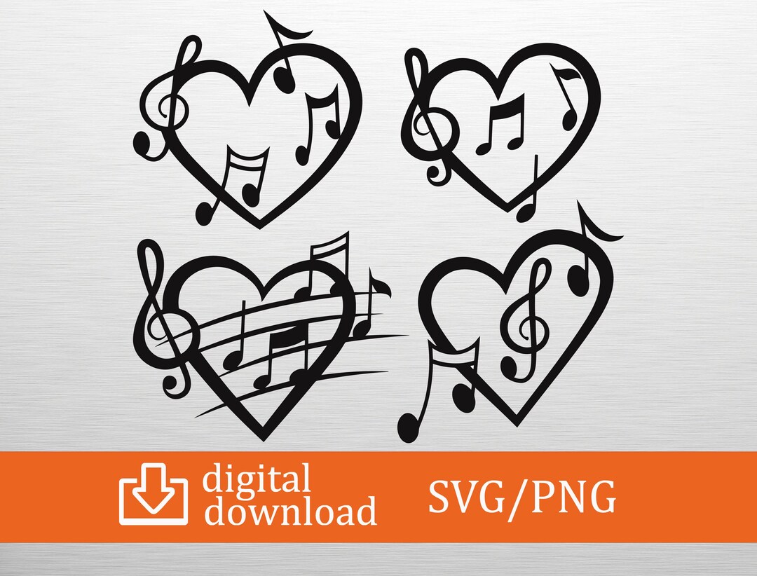 Music Heart Bundle SVG PNG, Musical Clipart, Digital Download, Love ...