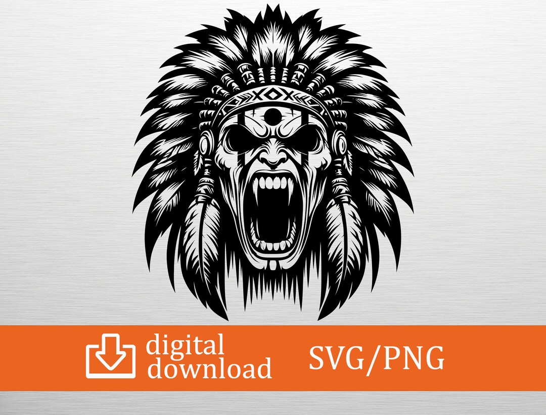 Native Warrior Face SVG PNG Digital Download - Tribal Art, Cricut Craft ...