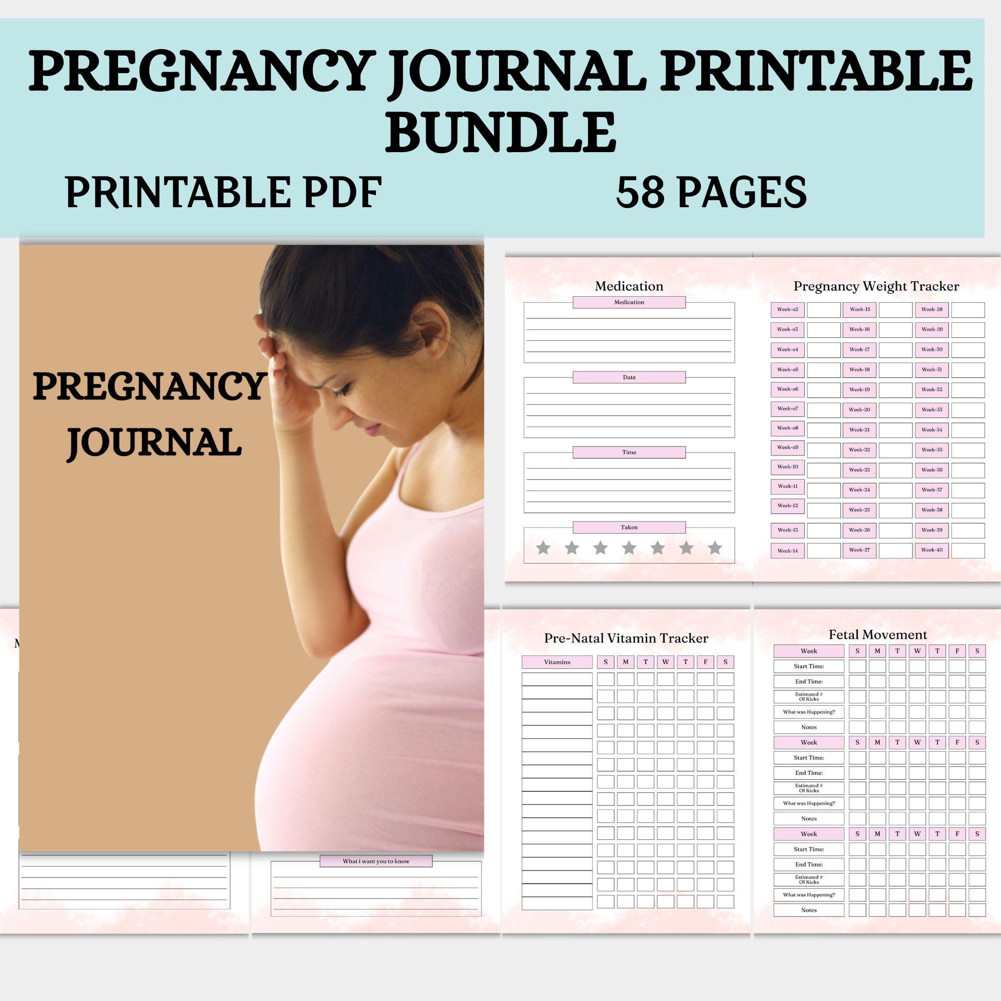 Pregnancy Journal Printable, Digital Pregnancy Tracker, Baby Milestones ...