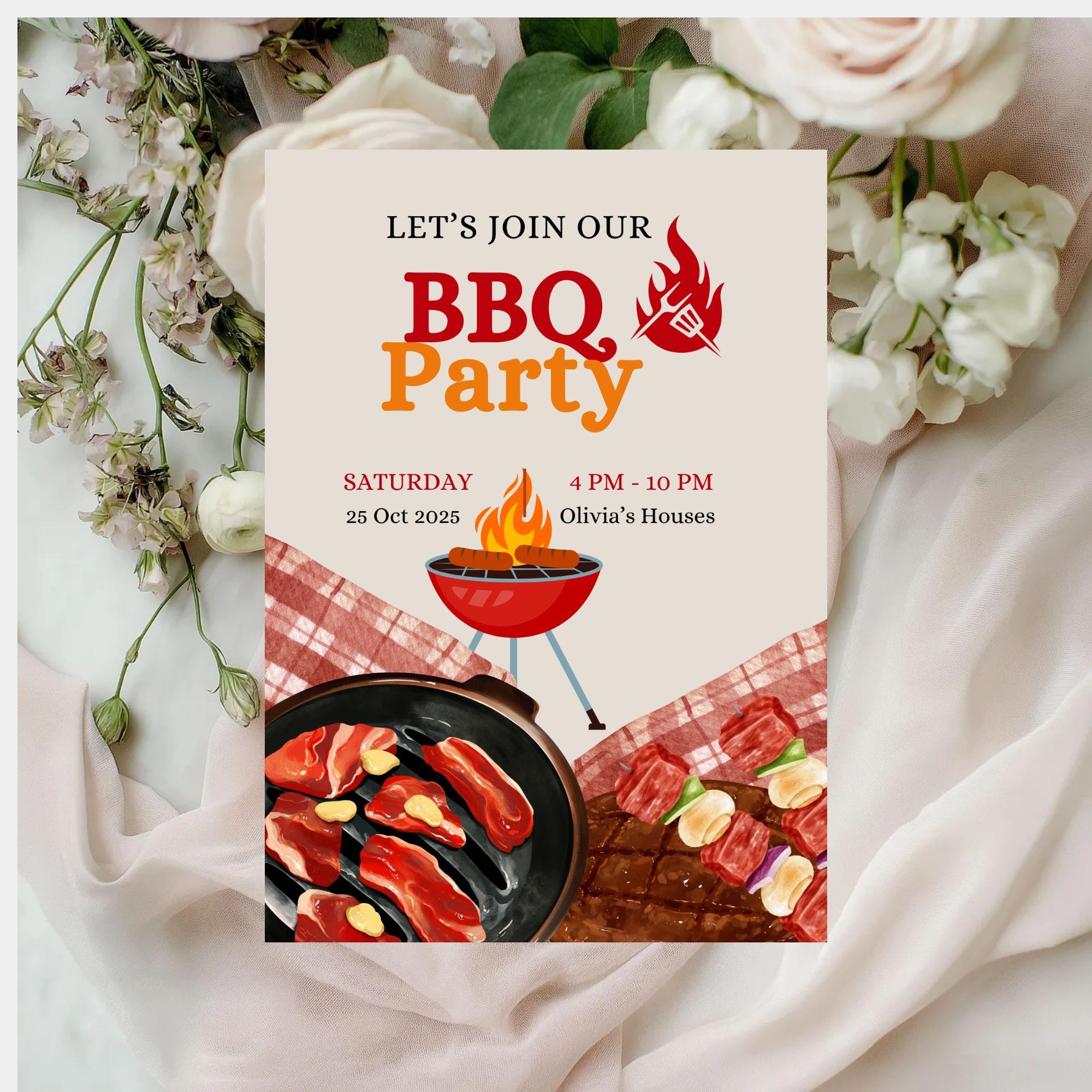 Barbecue Party Invitation Card Printable, Customizable Digital BBQ ...
