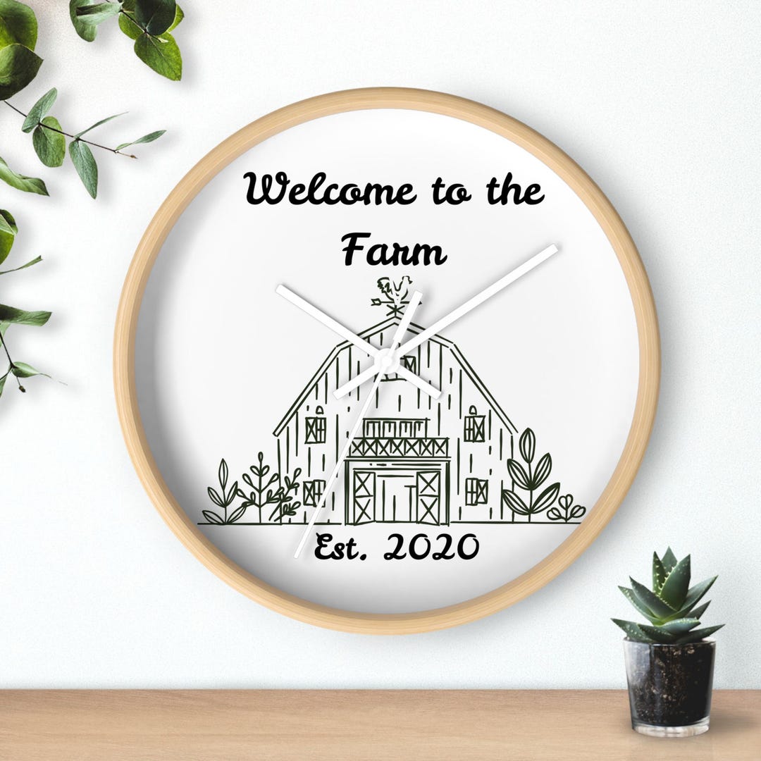 Rustic Farm Wall Clock - "welcome to the Farm Est. 2020" - Country ...