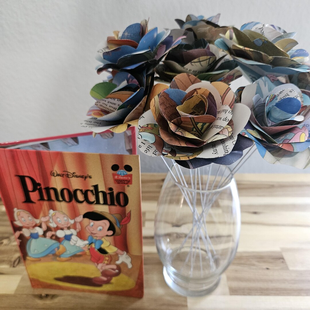Pinocchio Book Page Paper Flowers, Handmade, Reader Gift, Teacher ...