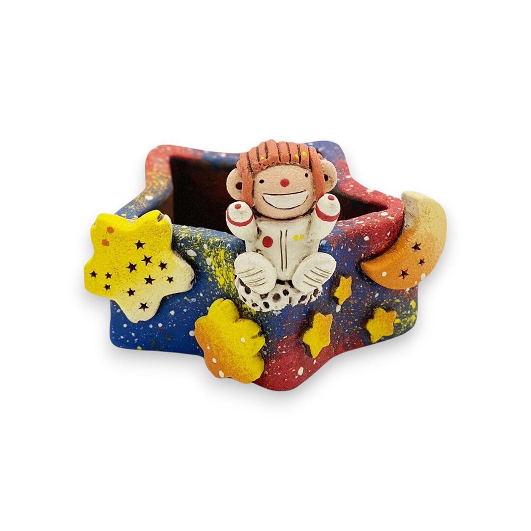 Handmade Starry Night Ceramic Planter – Astronaut Decor, One-of-a-kind ...