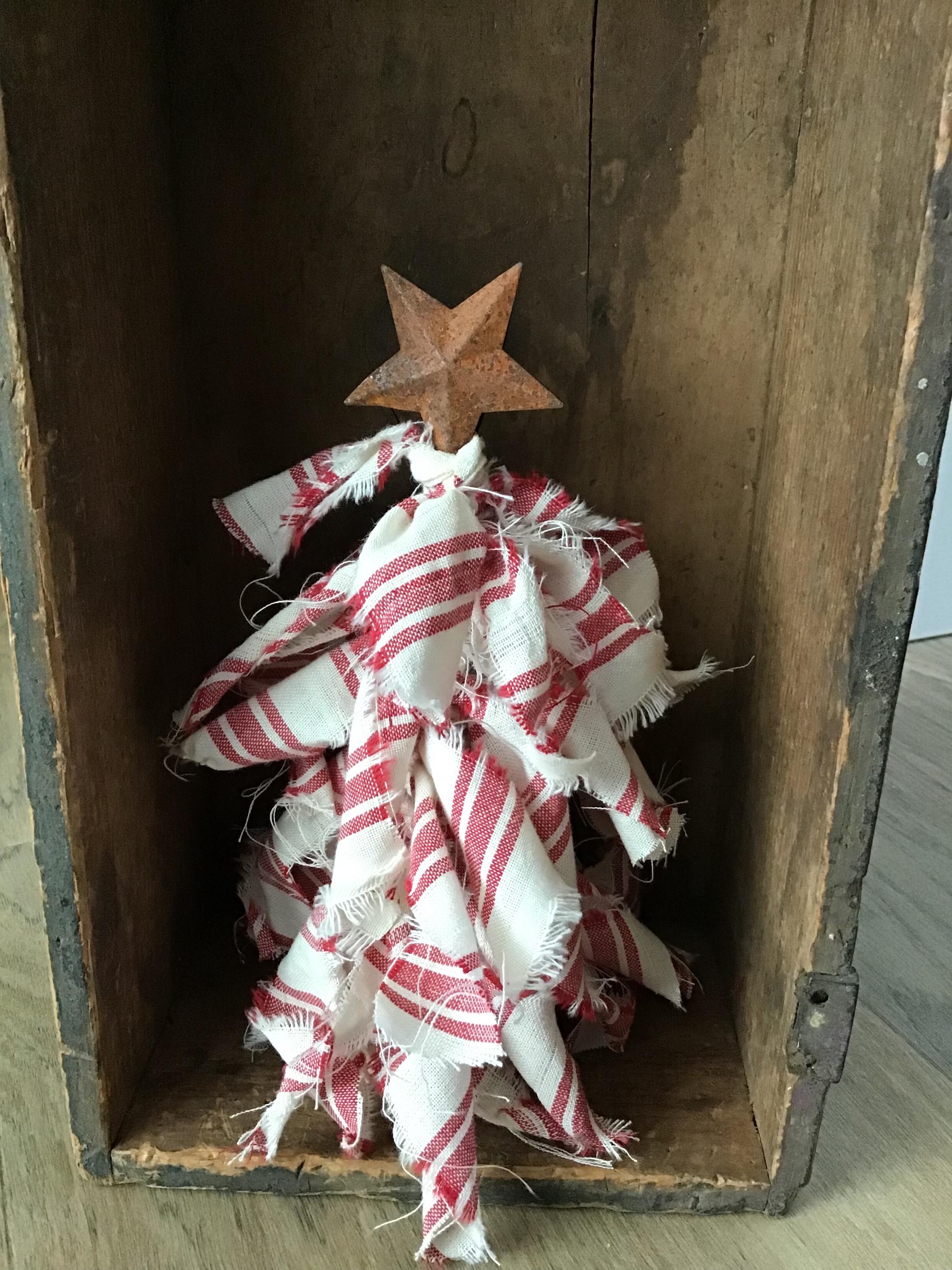 Little Primitive Grungy Homespun Candy Cane Stripe Rag Christmas Tree ...
