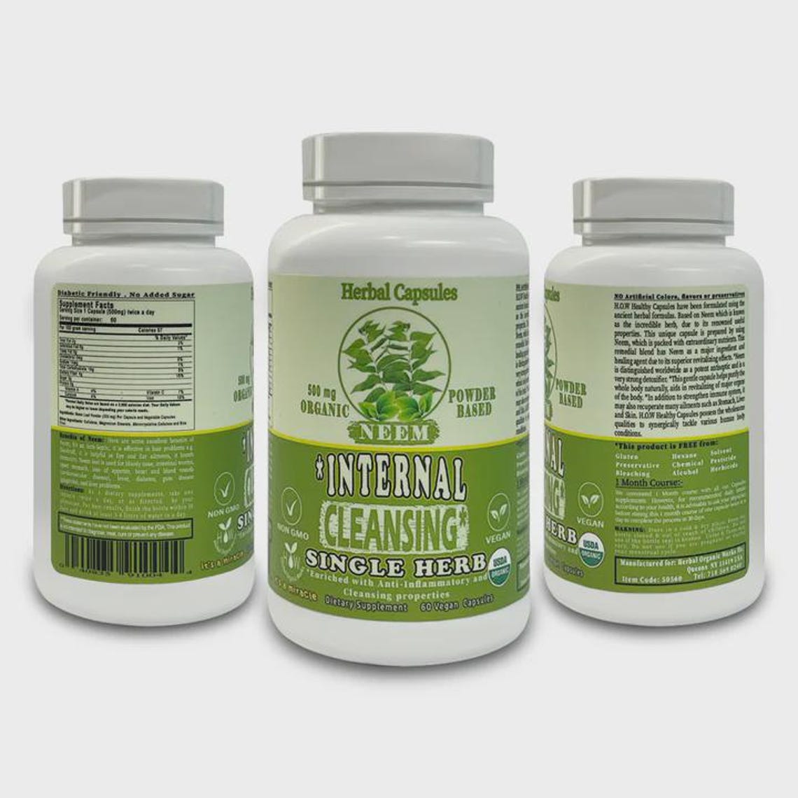 Organic Neem Leaf Capsules | 500mg Vegan Herbal Capsules | No Fillers ...