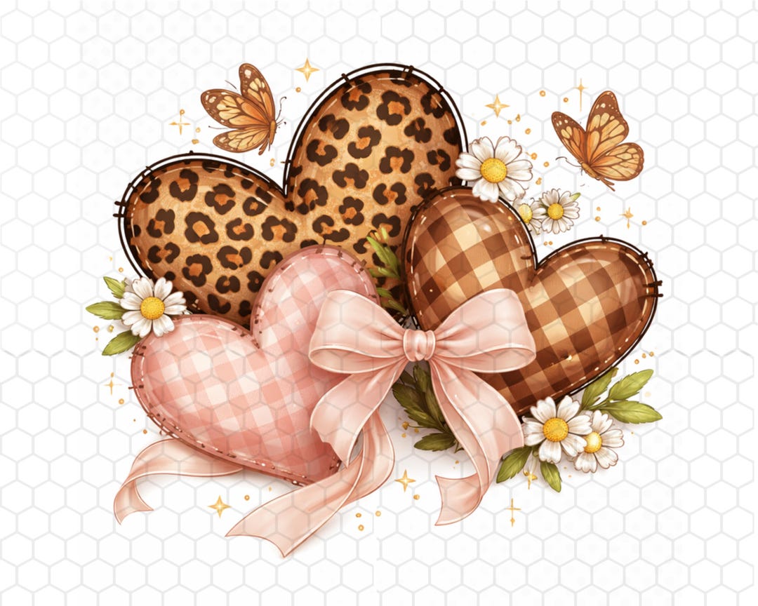 Leopard Heart Bow PNG, Coquette Valentine Hearts Clipart, Gingham Love ...
