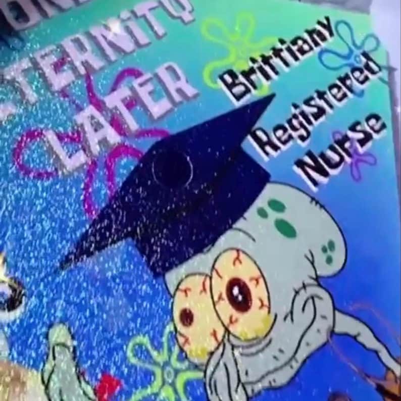 READY TO SHIP Squidward Glitter Grad Cap Topper “one Thousand Years ...