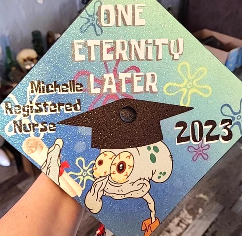 READY TO SHIP Squidward Glitter Grad Cap Topper “one Thousand Years ...
