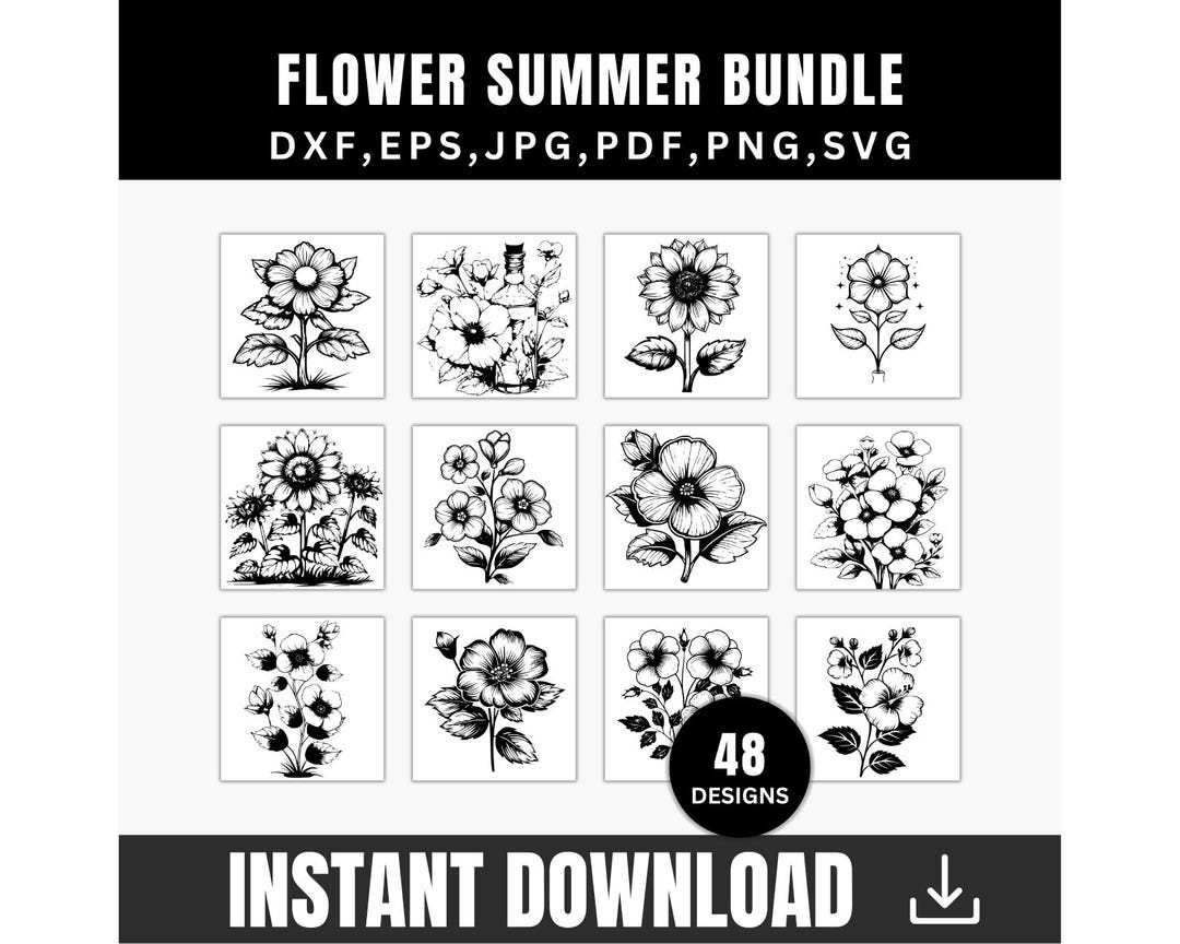 Summer Flowers Svg Bundle, Tropical Flower Png, Svg Files for Cricut ...