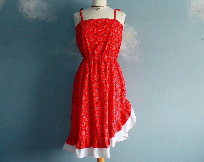 Vintage Red Country Sundress Dress Bandana Print Ruffles - Etsy