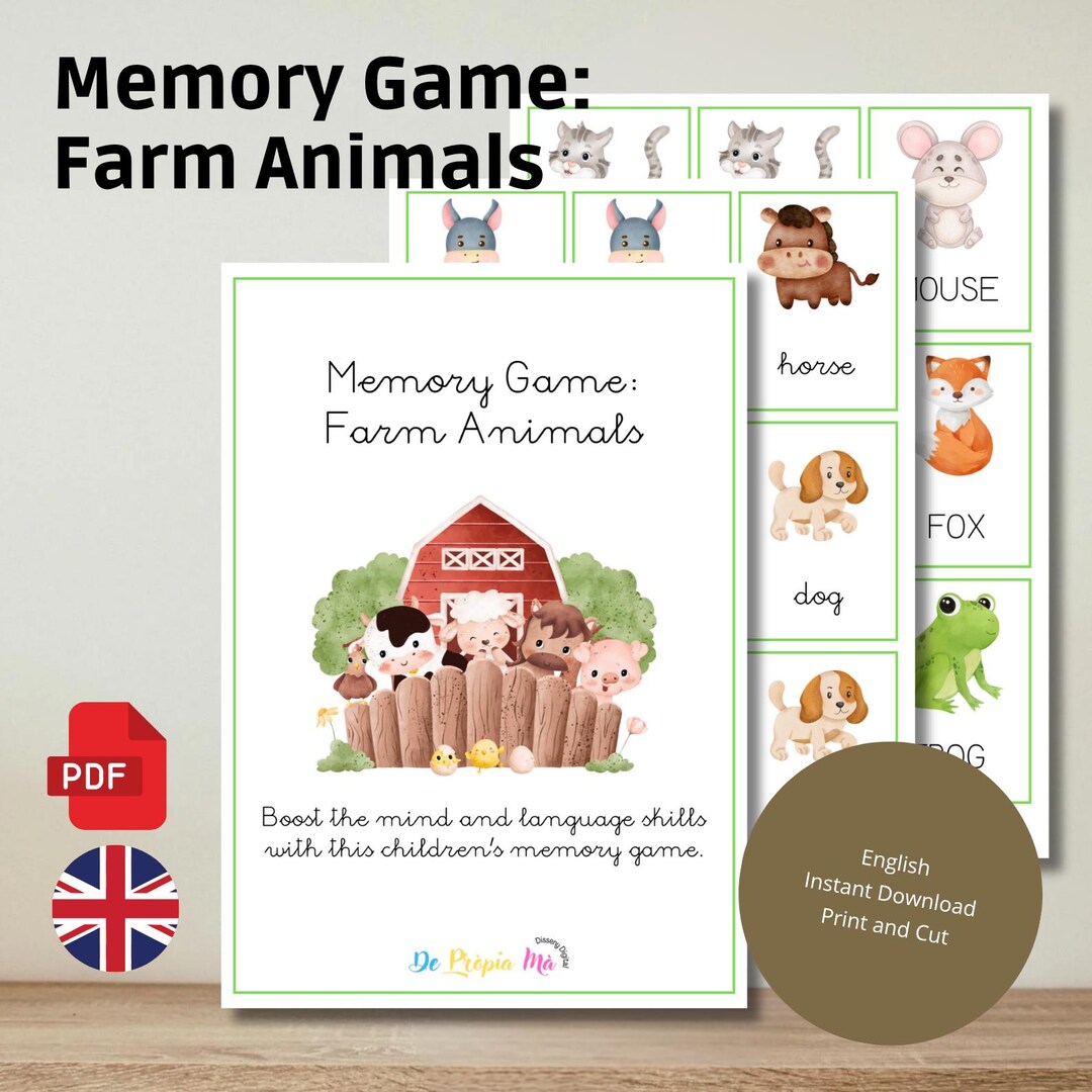 Educational Memory Game for Kids - Farm Animals | Instant Download ...