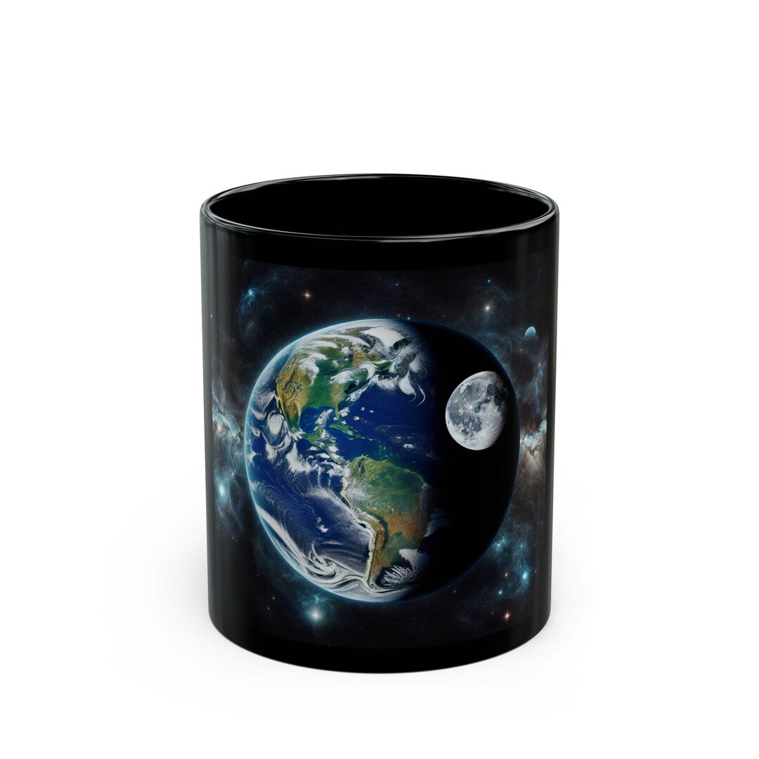 Galactic Black Mug With Earth and Moon Design | Perfect for Coffee or ...