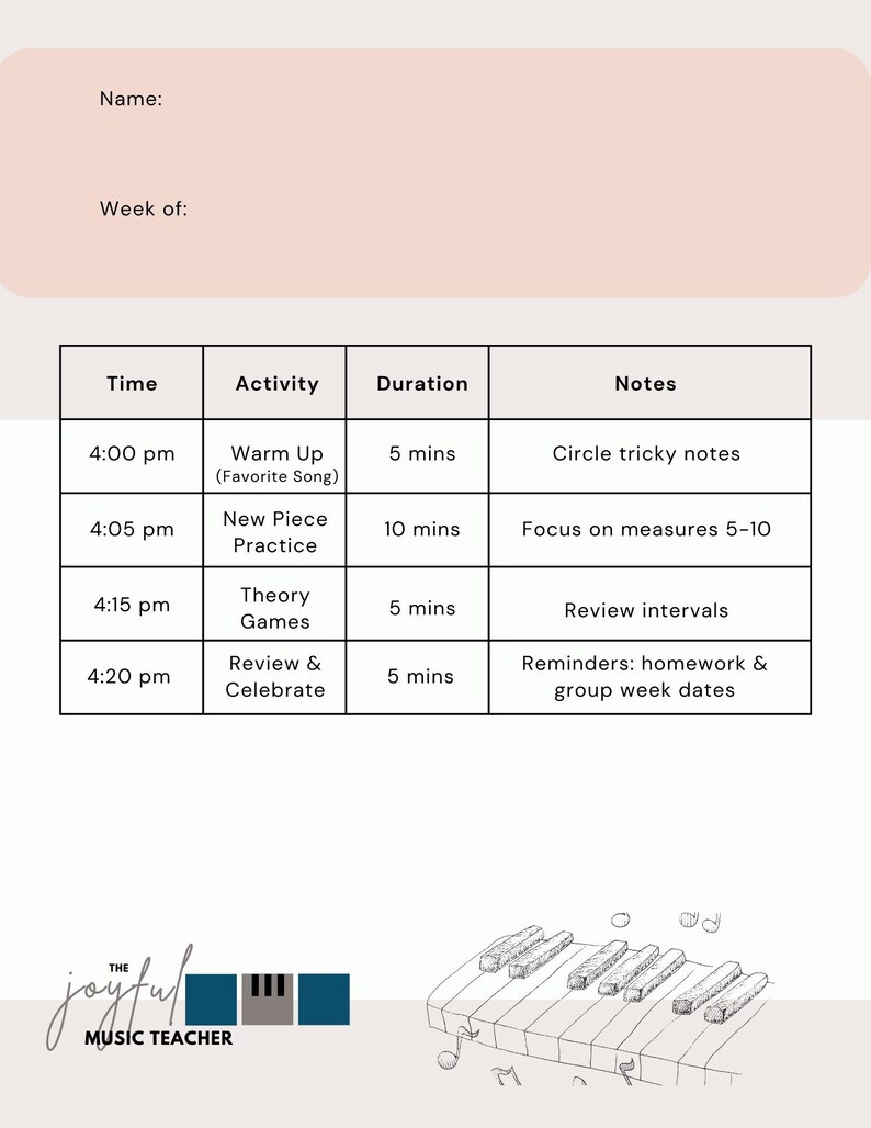 2026 Visual Schedule Template for Piano Lessons - Etsy