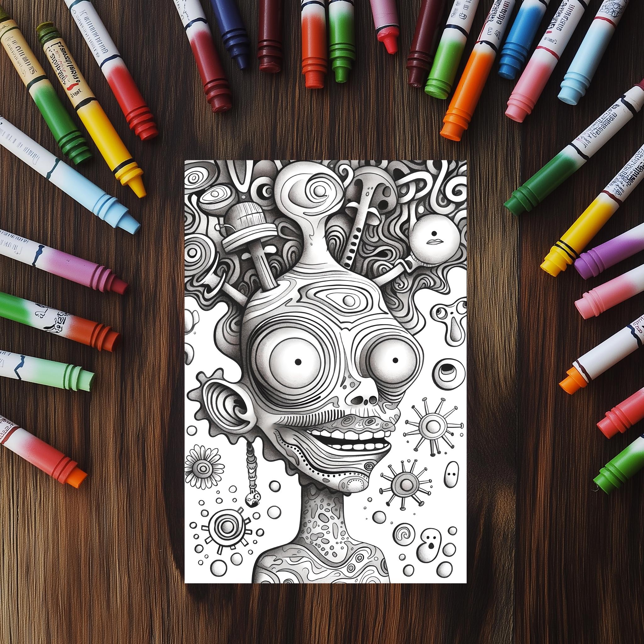 Trippy Coloring - 9 Piece Printable Coloring Page Set, Digital Art ...
