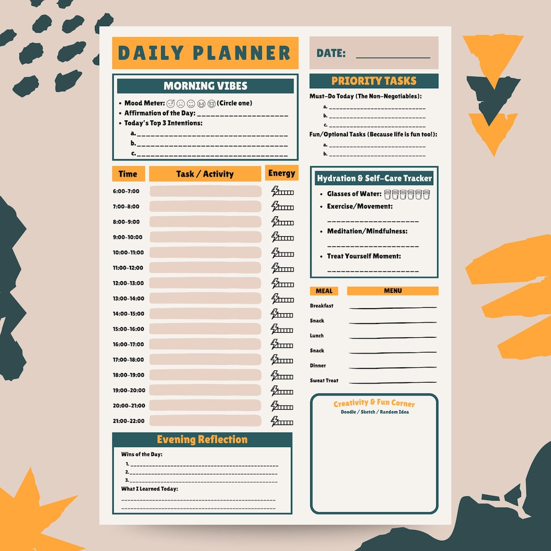 Printable Daily Planner, Cute Planner Sheet, Daily Schedule, Hourly ...