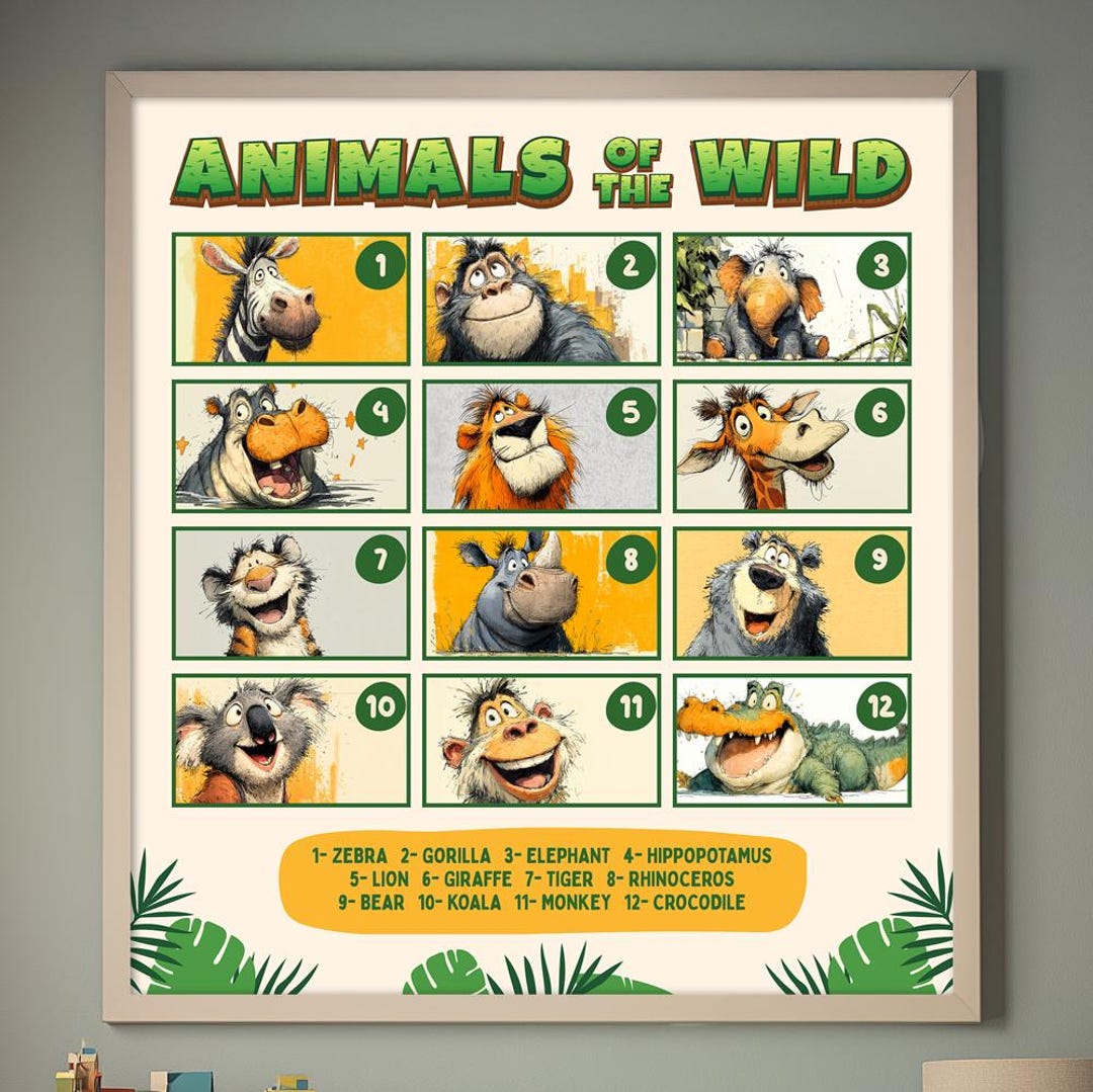 Animals of the Wild - Educational Kids' Room Poster, Animals, Printable ...