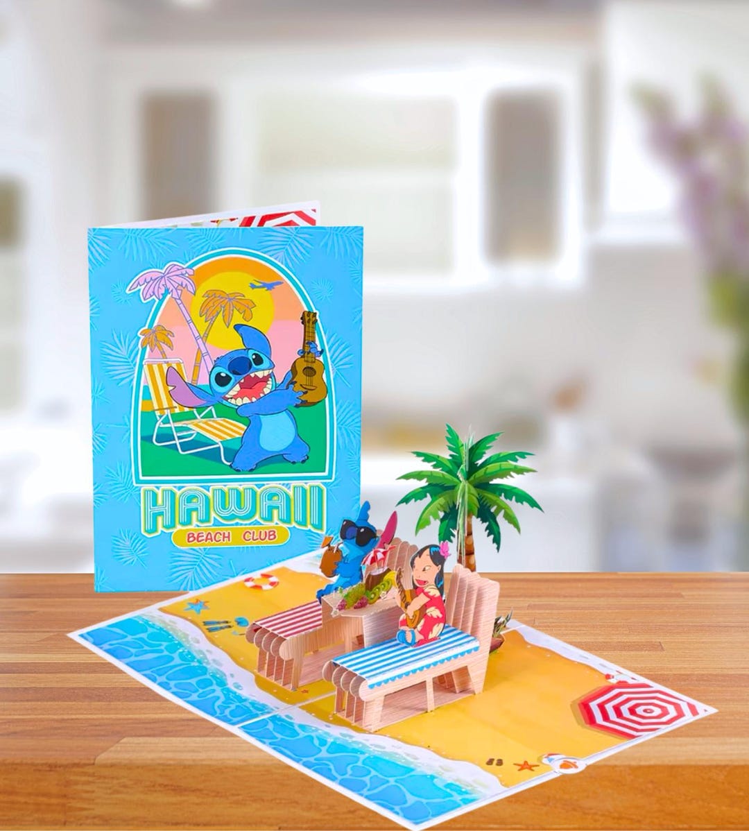 3D Pop-up Lilo & Stitch Greeting Card - Lilo N Stitch Hawaii Beach ...